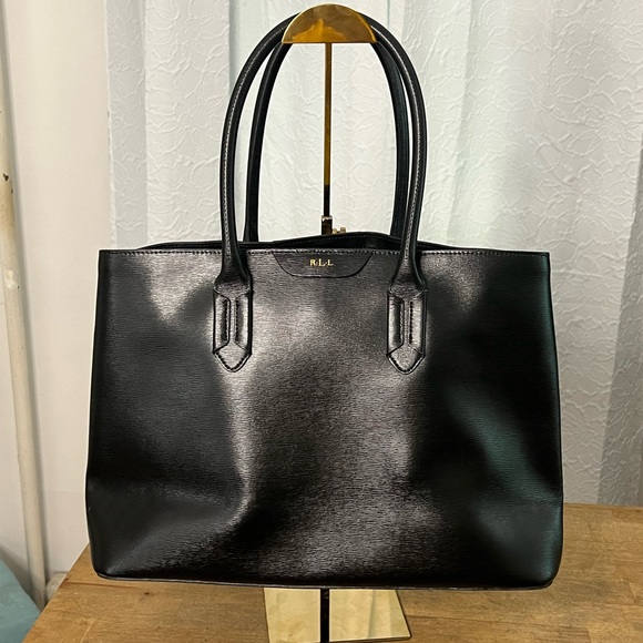 Lauren Ralph Lauren | Bags | Ralph Lauren Rll Black Leather Large Tote ...